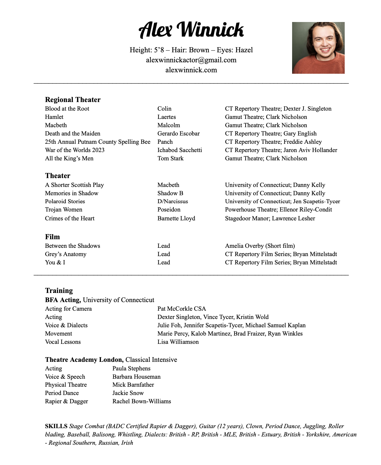 Alex Winnick | UConn Dramatic Arts
